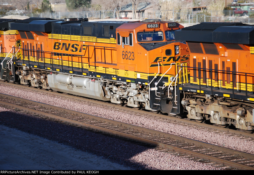 BNSF 6623 rolls westbound as a # 2 unit pulling a westbound Z-Train.